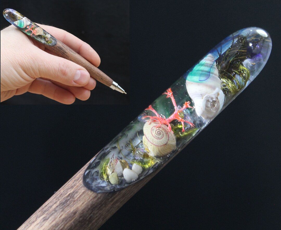 Handcrafted Wood & Resin Pen: Real Shell, Moss, Ocean Theme - Etsy