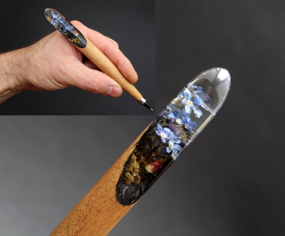 Unique Pen With Real Forget Me Not Flowers Moss Wood Resin Pens ...