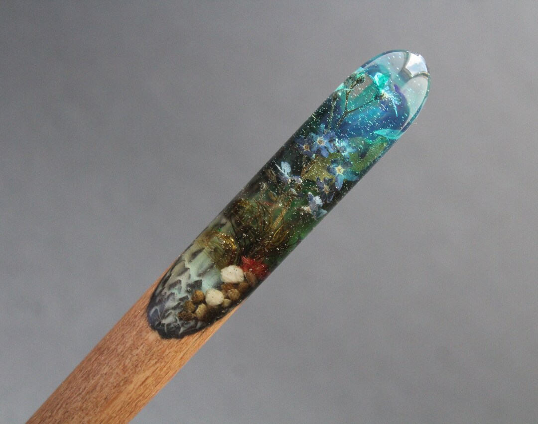 Hair Stick Forget Me Not Real Flowers Wood Resin Blue Floral Hair Slide ...