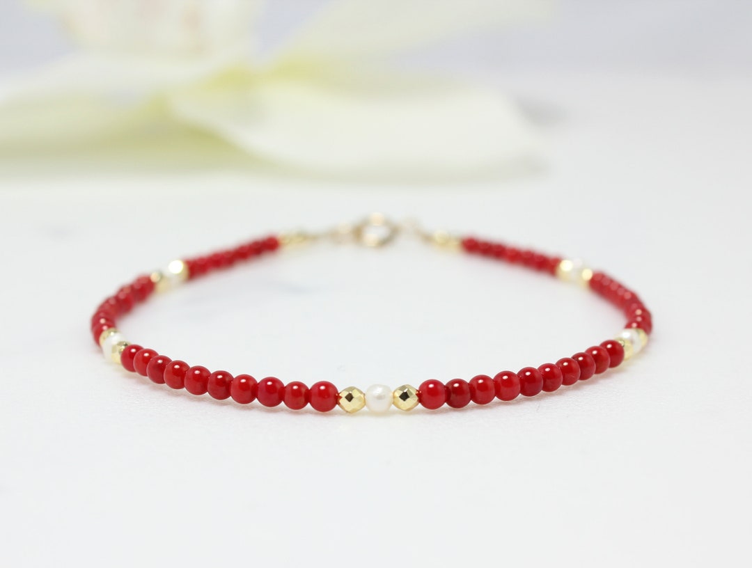 Red Bracelet,tiny Red Coral Bracelet,beaded Bracelet,tiny Stones Beaded ...