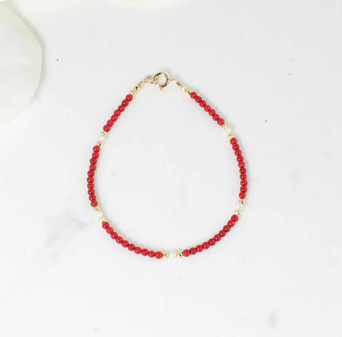 Red BraceletTiny Red Coral BraceletBeaded BraceletTiny | Etsy