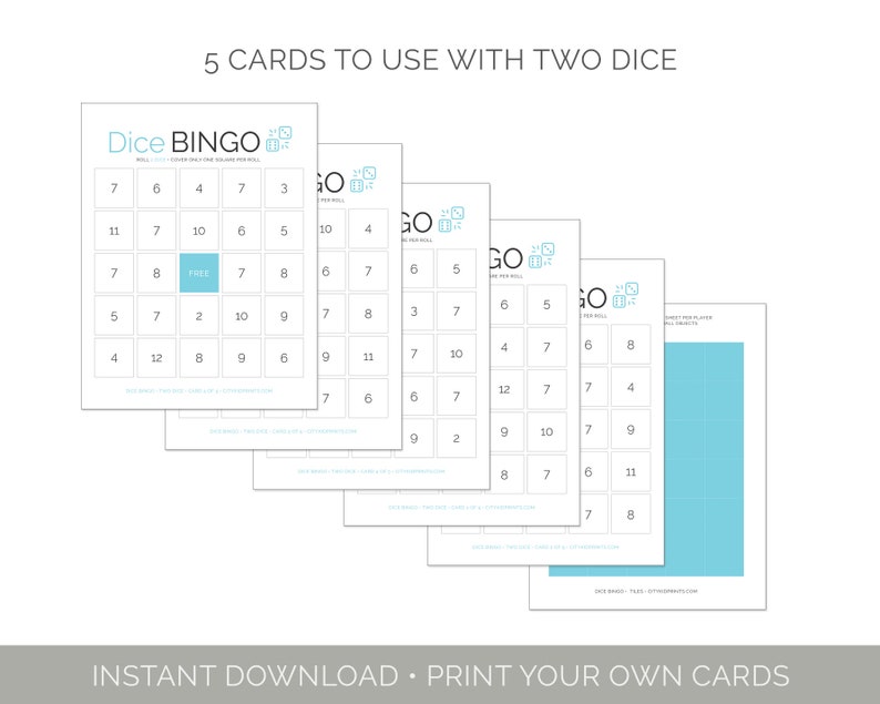 Dice Bingo Printable Learning Game Instant Download - Etsy