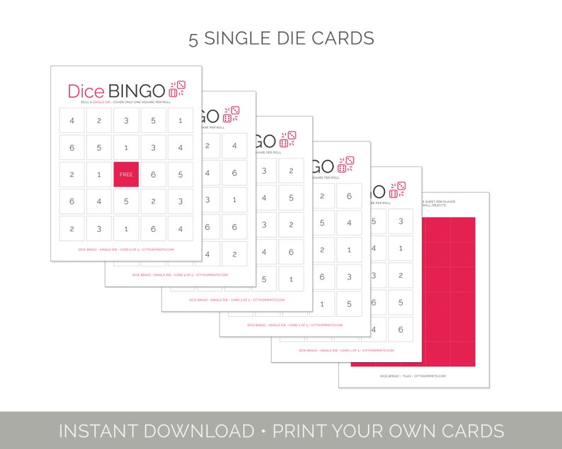 Dice Bingo Printable Learning Game Instant Download (Download Now) - Etsy