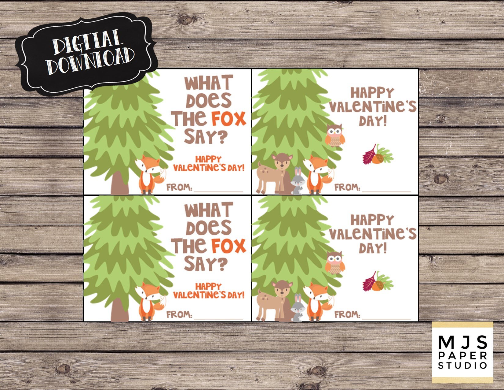 What Does the Fox Say; Forest; Valentine's Day Cards; Instant Digital ...