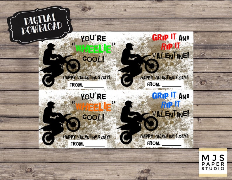 Dirt Bike Valentine's Day Cards; Racing; Instant Digital Download; - Etsy