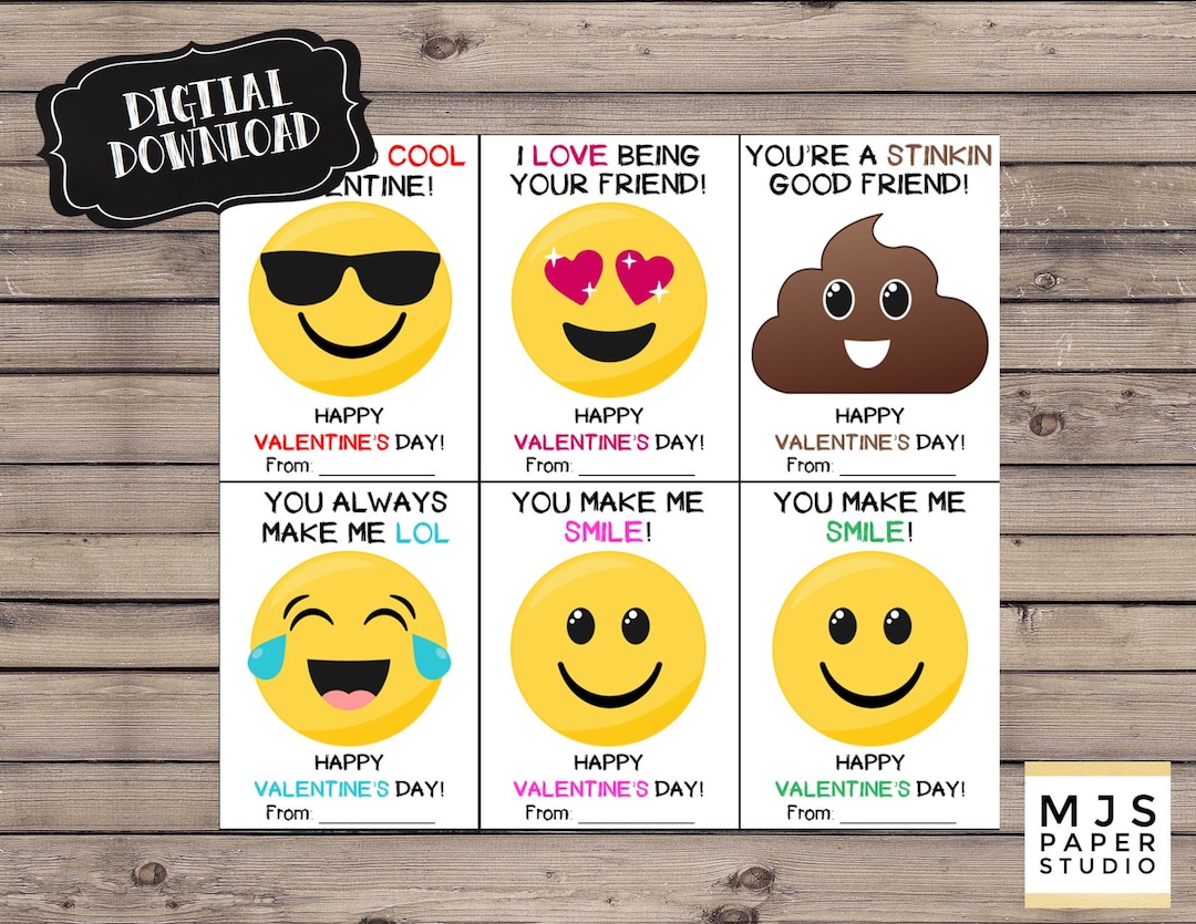 Emoji Valentine's Day Cards Instant Digital Download - Etsy