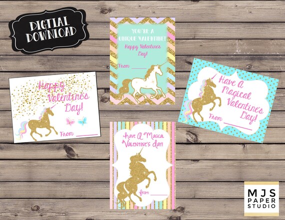 Unicorn Valentine's Day Cards Instant Digital Download | Etsy