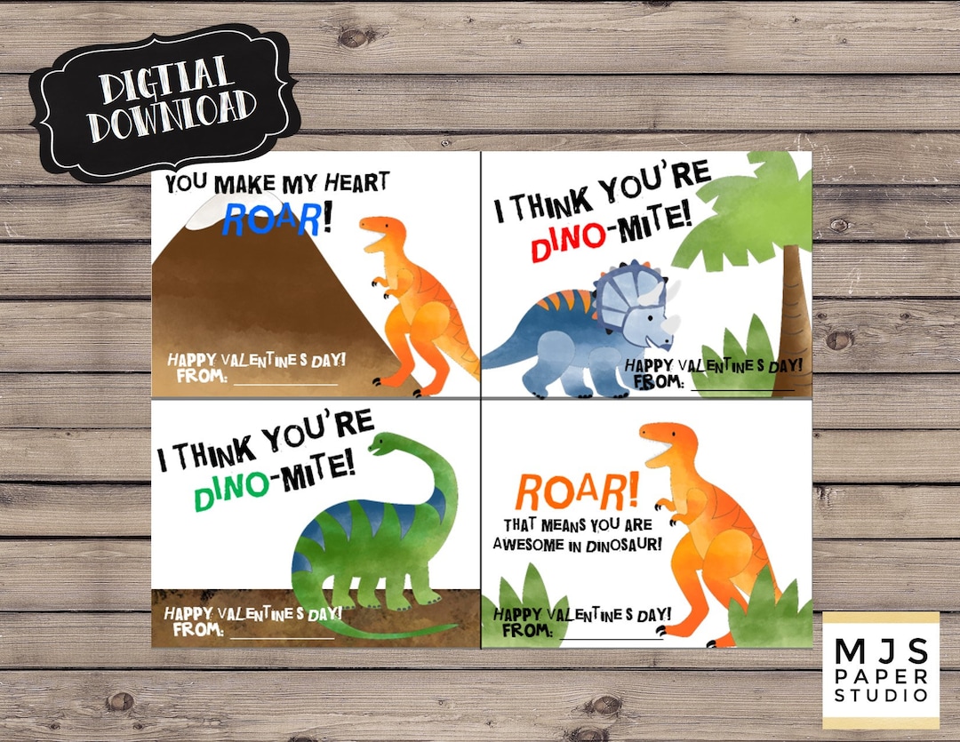 Dinosaur Valentine's Day Cards; Instant Digital Download - Etsy