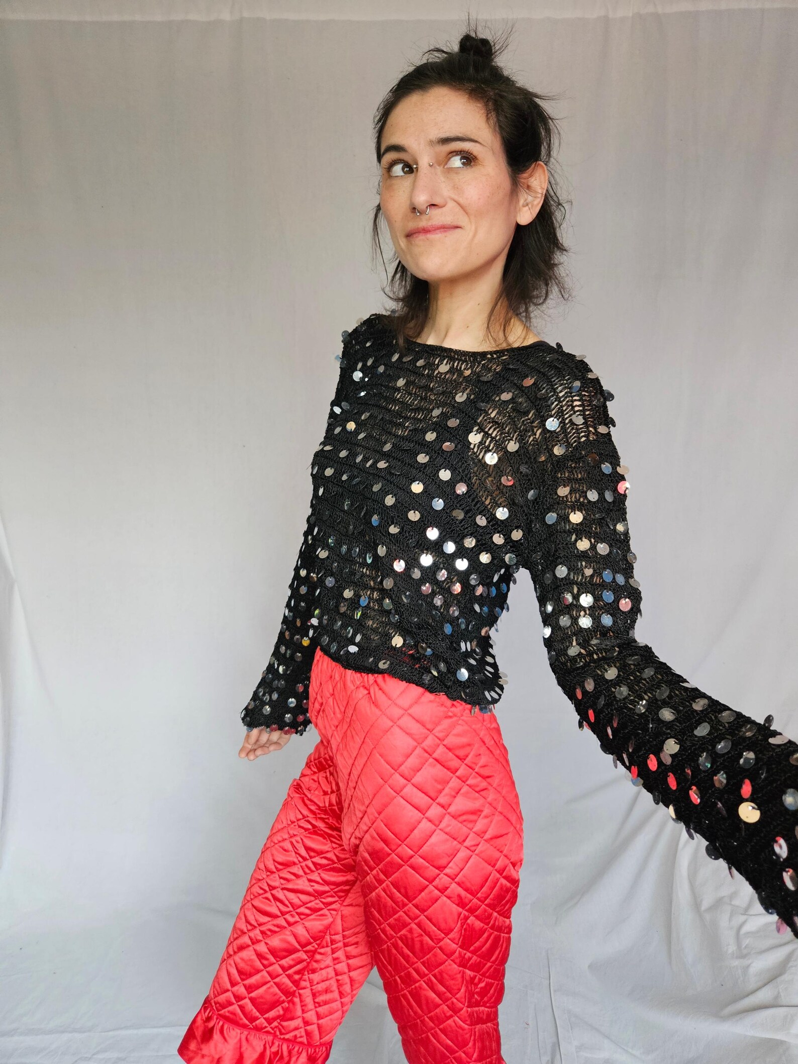 NOS Vintage 80s Sheer Black Knit Sequin Sweater - Etsy