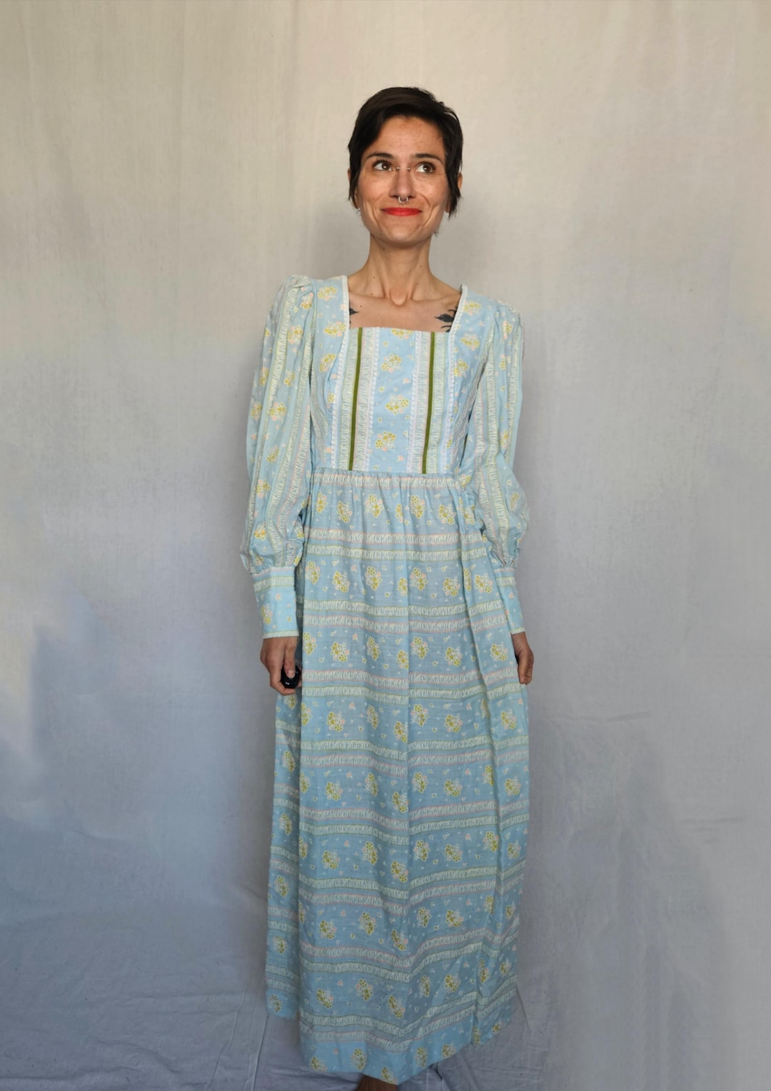 70s Candy Jones Blue Floral Maxi Dress - Size XS/S - Etsy