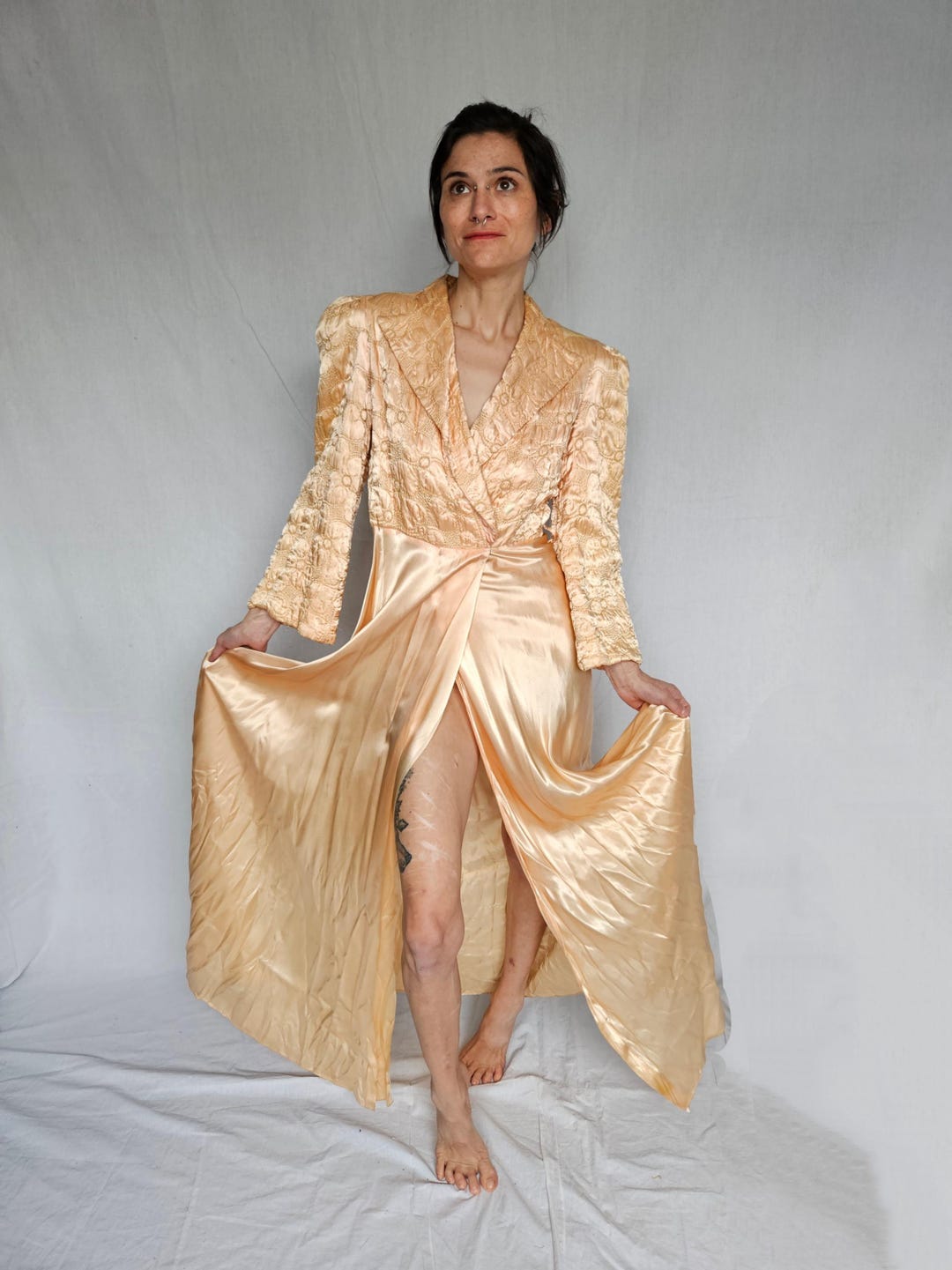 1940s Silk Quilted Dressing Gown – Soft Peach Satin – Size M - Etsy