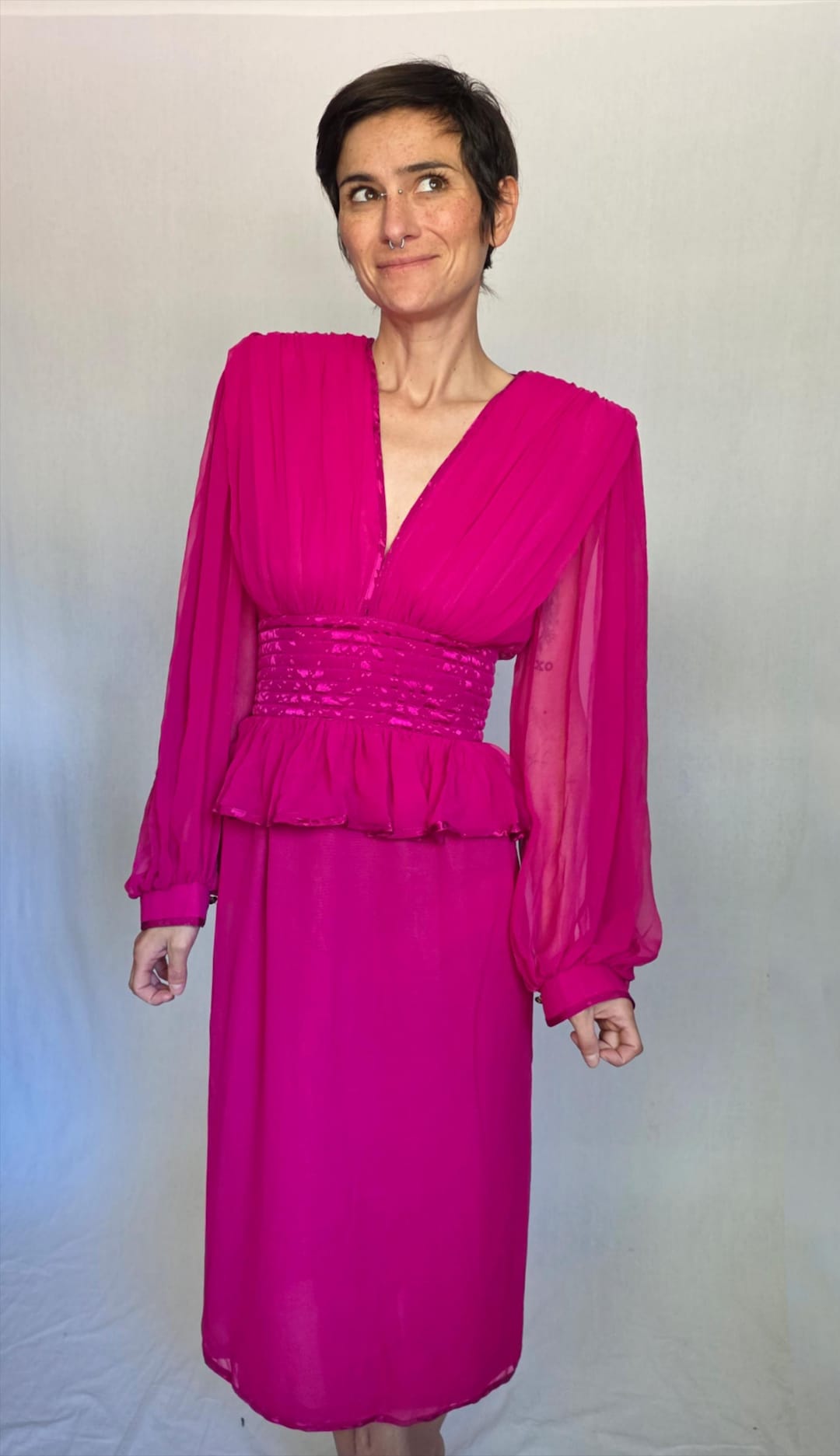 80s Wayne Clark Silk Fuchsia Dress – Vintage Designer Evening Gown S - Etsy
