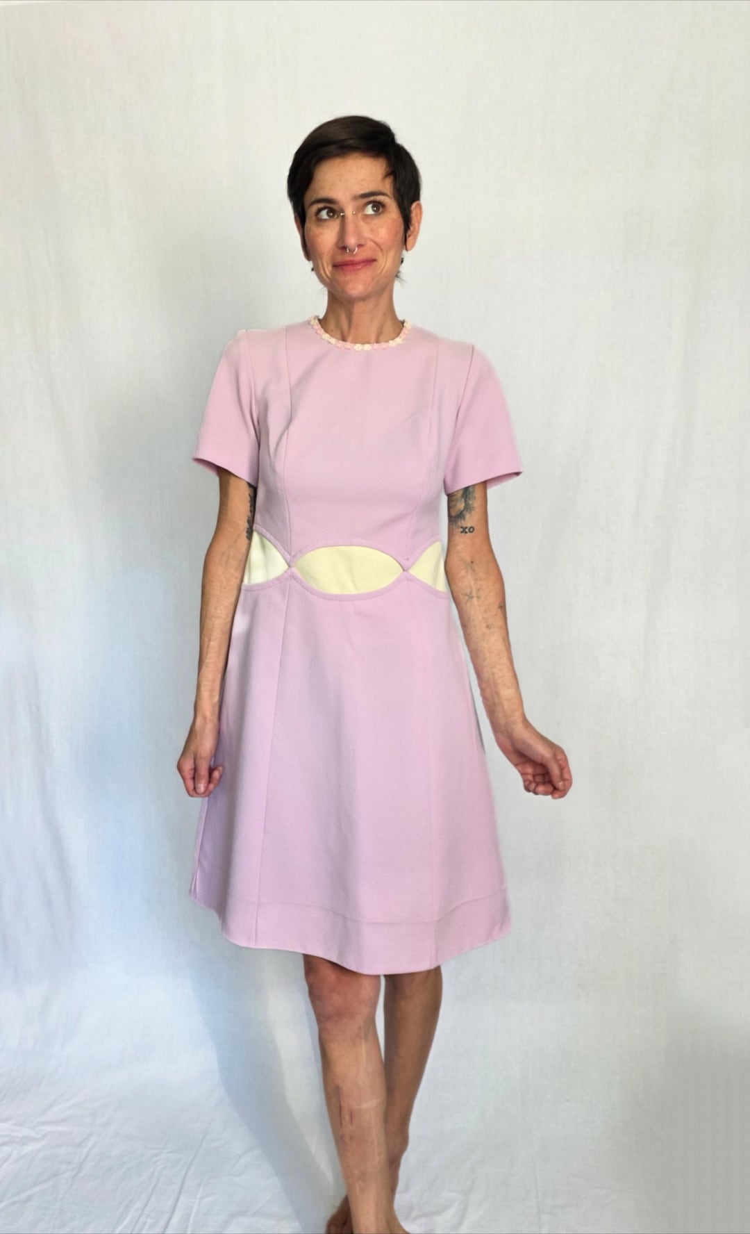 1960s Lavender Mod Dress With Flower Trim Neckline & Cutout Waist M - Etsy