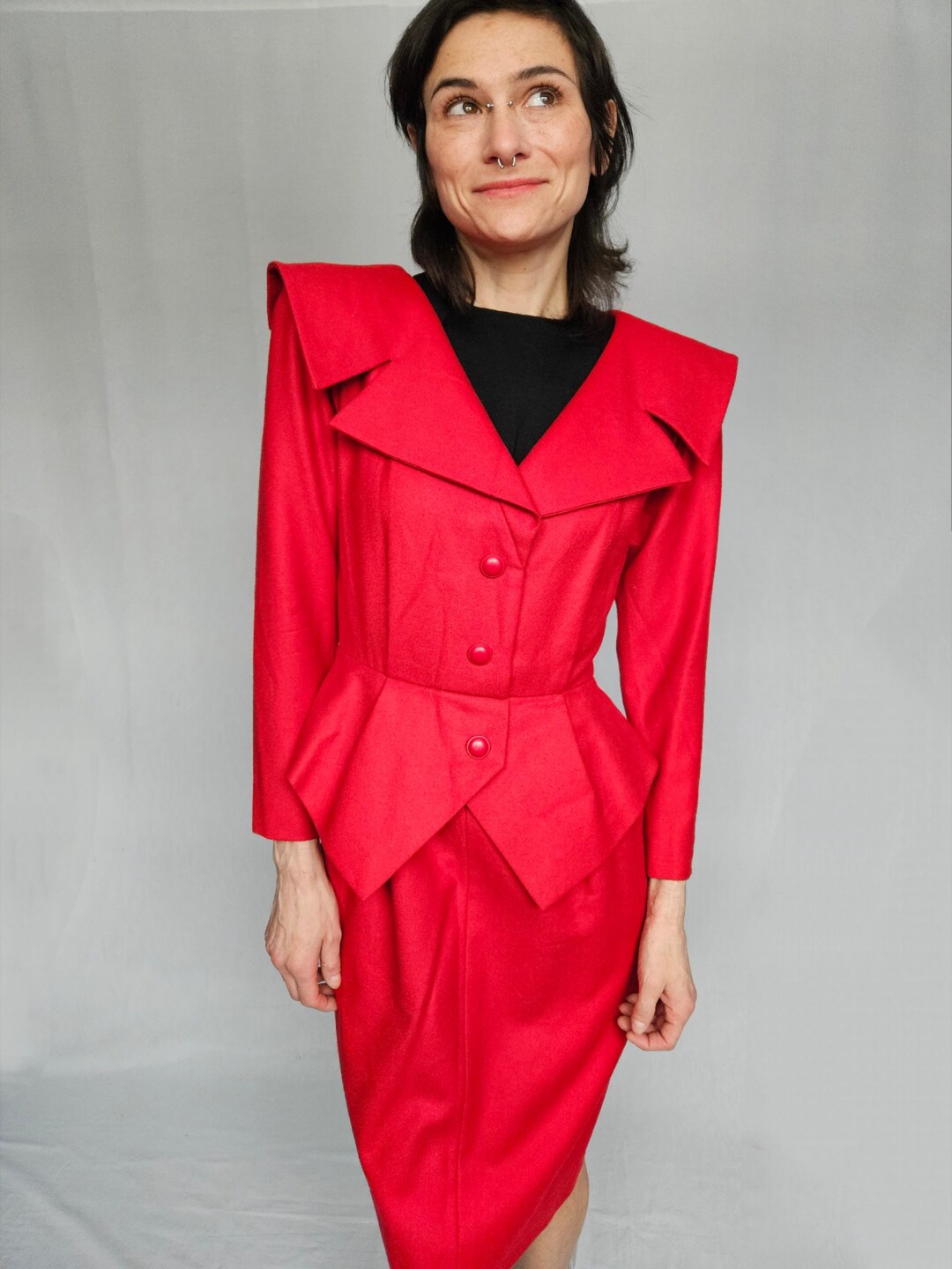 Vintage 1990s Nina Ricci Red Wool Dress | Size 2/4 - Etsy