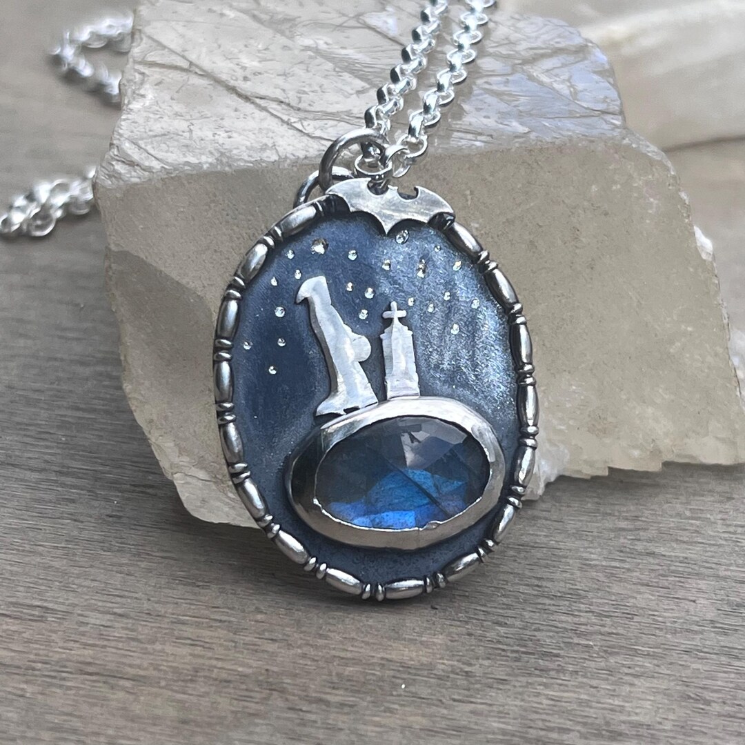 Sterling Silver Grave Pendant With Labradorite, Halloween Jewelry ...