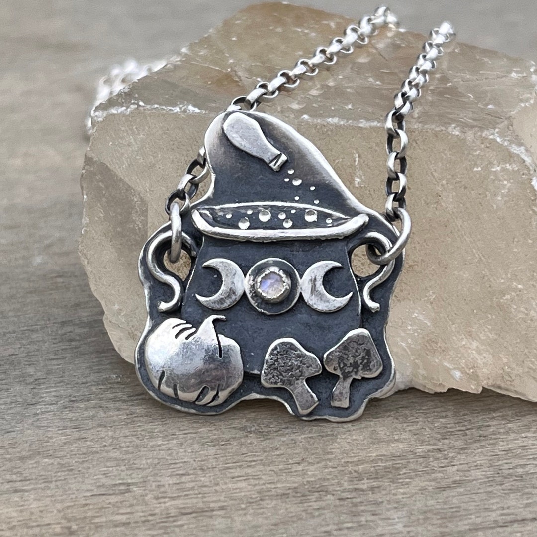 Silver Cauldron Pendant With Moonstone, Witchy Jewelry - Etsy