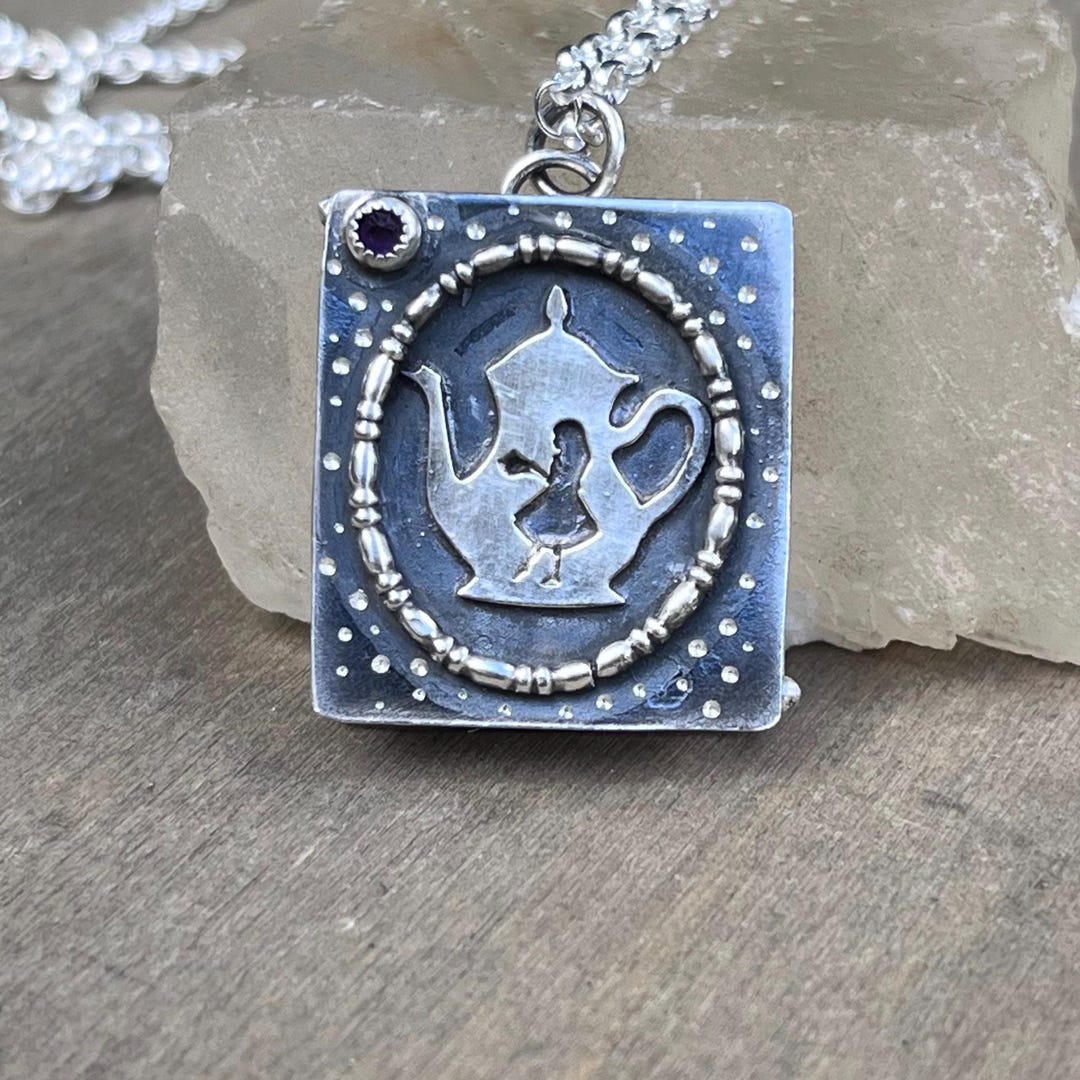 Alice in Wonderland Sterling Silver Locket Pendant With Amethyst and ...