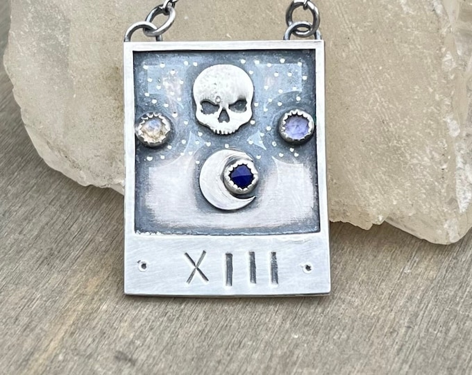 Sterling Silver Death Tarot Card Pendant With Crystals - Etsy