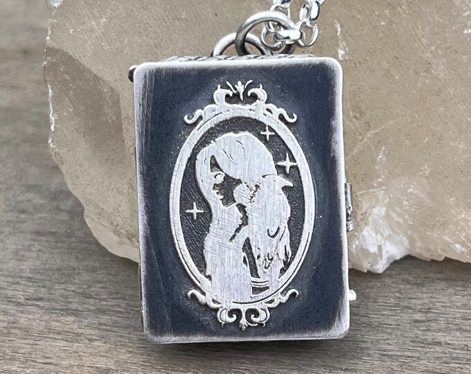 Sterling Silver Locket Pendant With Tourmaline, Magic Book Pendant ...