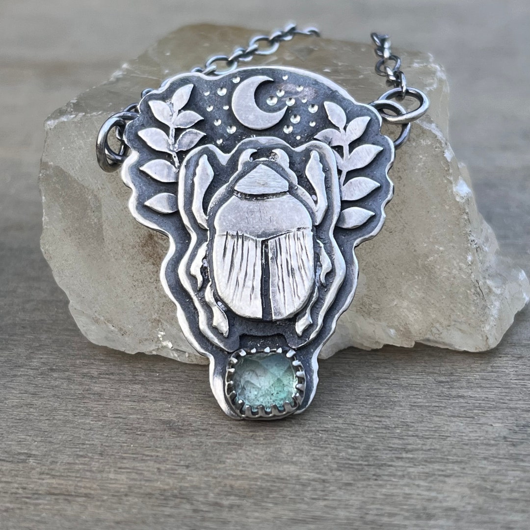 Silver Beetle Pendant Necklace With Tourmaline Good Luck - Etsy