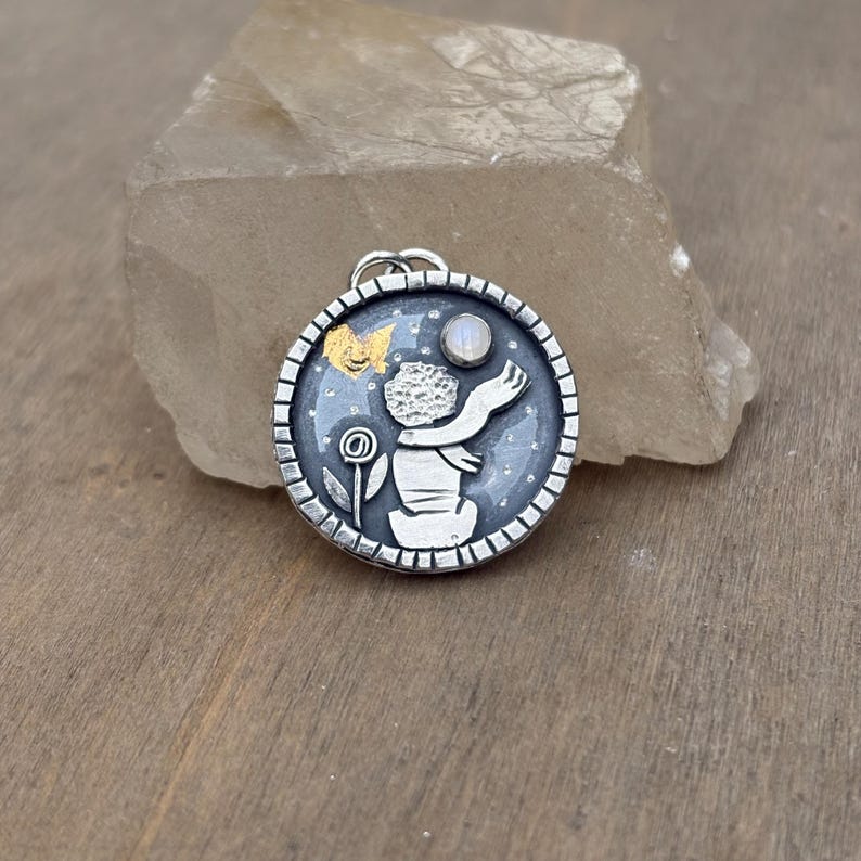 The Little Prince Moon Pendant – Sterling Silver & 24k Gold, Moonstone ...