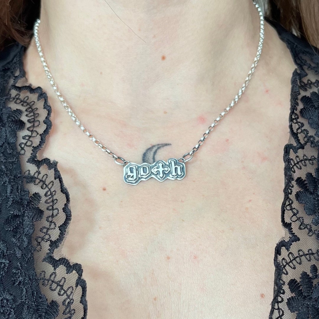 Goth- Sterling Silver Solid Gothic Font Necklace, Witchy Font Necklace ...