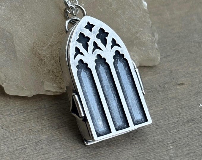 Sterling Silver Gothic Window Locket With Moon Inside, Gothic Cathedral ...