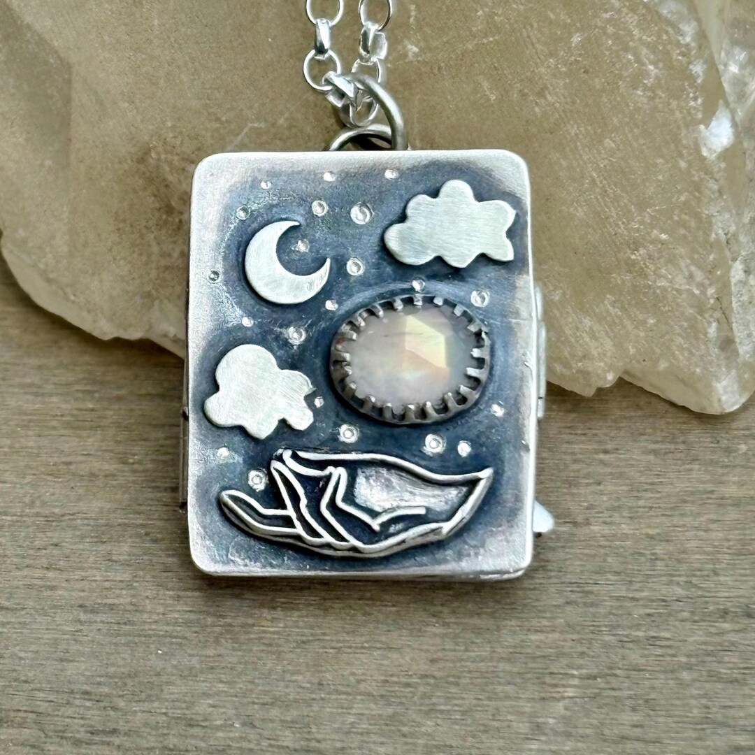 Celestial Locket Pendant With Moonstone and Treasures Inside, Sterling ...