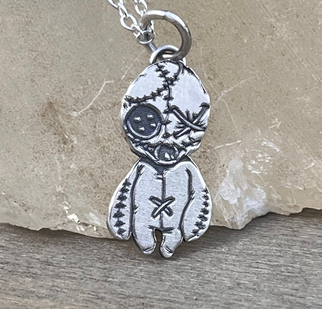 Sterling Silver Doll Pendant, Halloween Doll Pendant, Stitched Doll ...