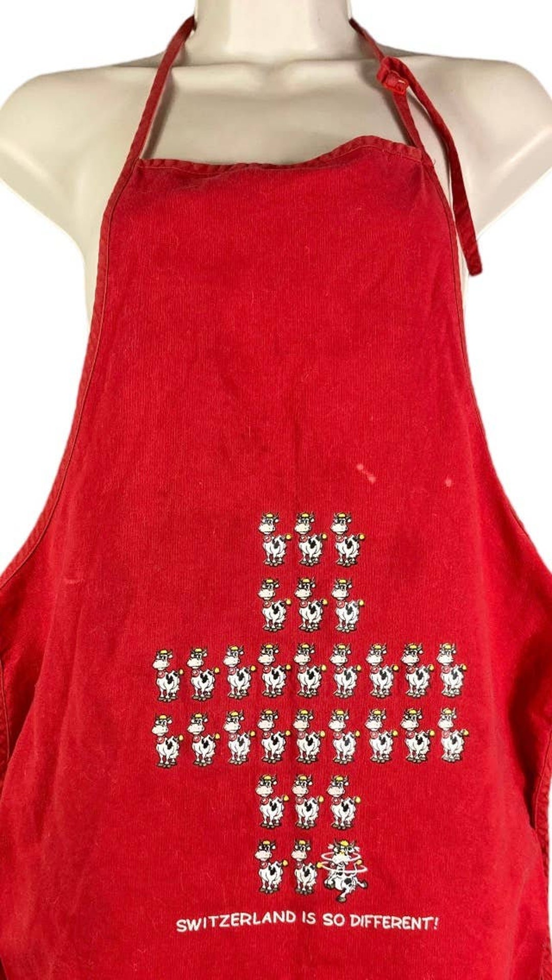 Swiss Apron Kitchen Vintage Hostess Red Sink Lace Geneve Cotfer Cook ...