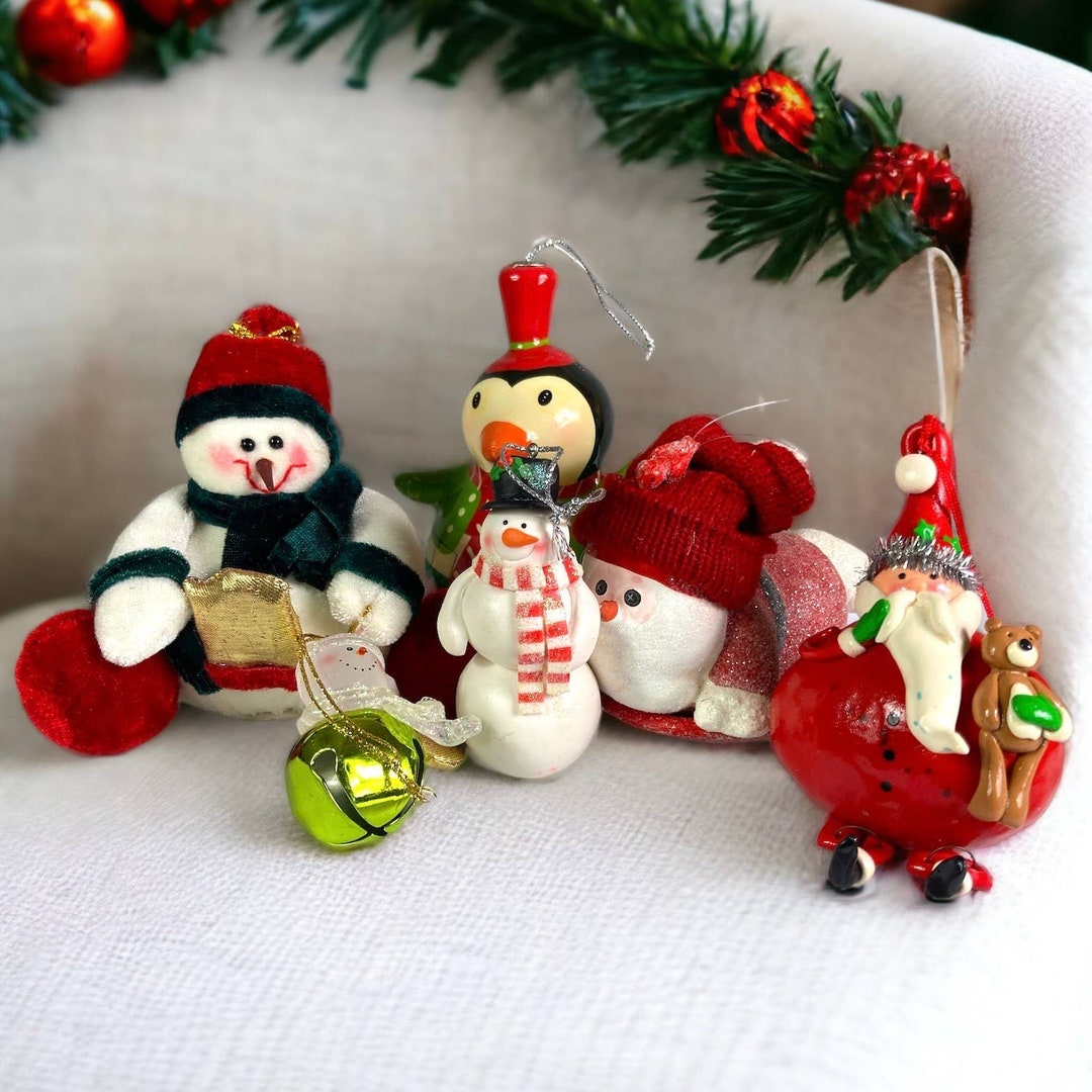 Christmas Ornament Vintage Lot Set of 6 Santa Penguin Snowman 90s ...