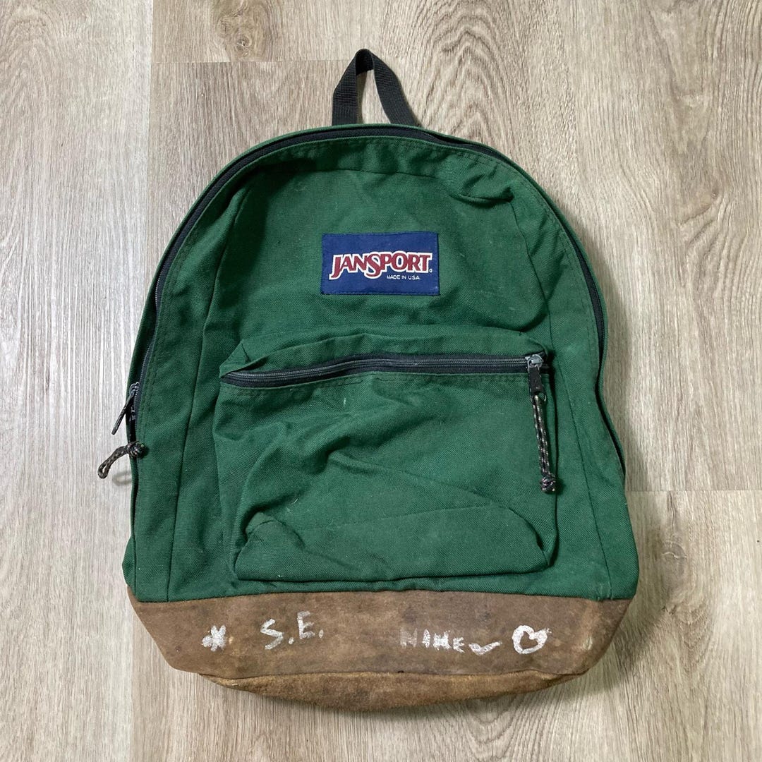 Vintage Jansport Green Backpack With Brown Suede Leather Bottom 1980s ...