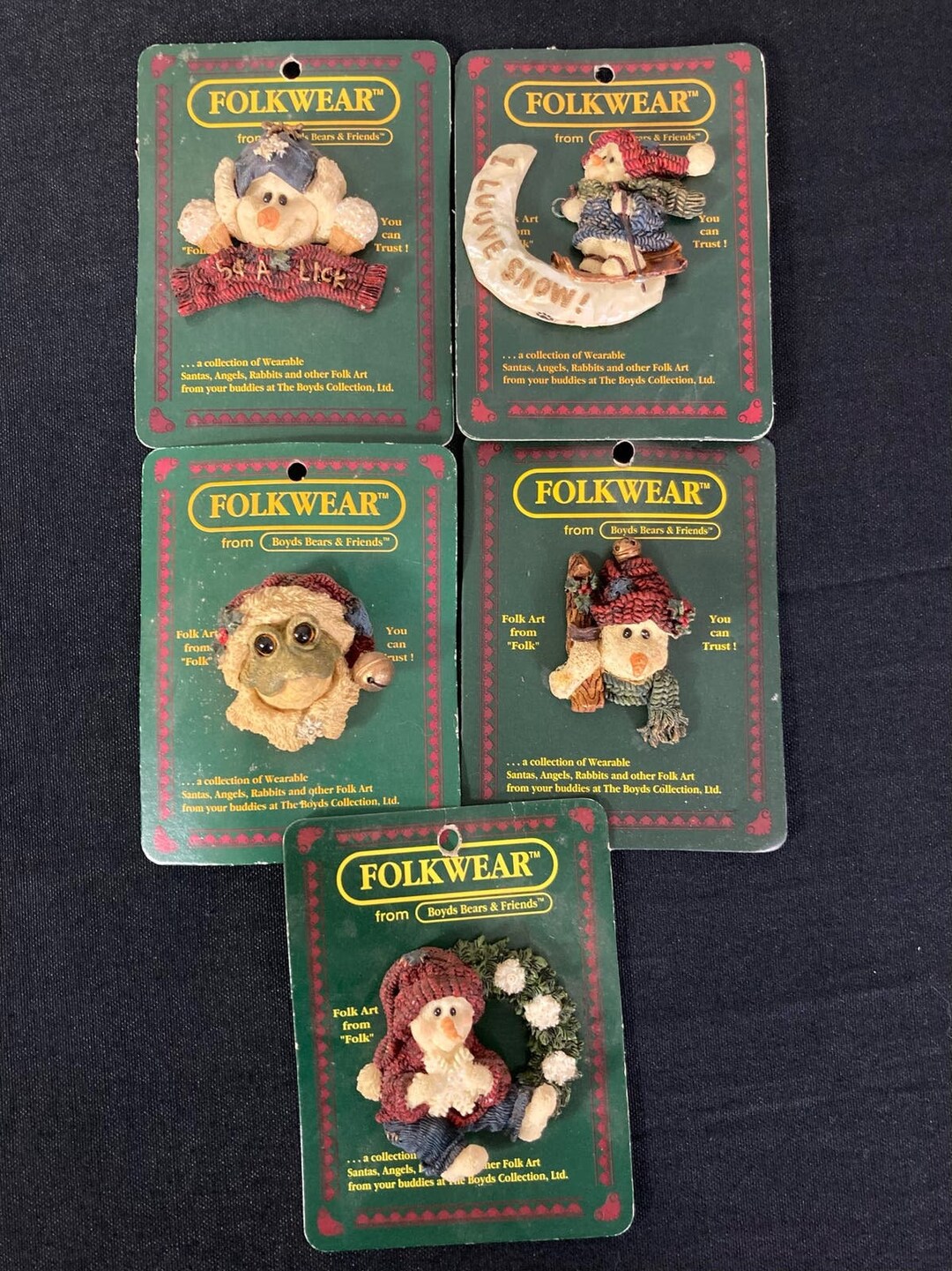 Lot of 5 New 90s Vintage Boyds Bear Folkwear Art Pins Collectible ...
