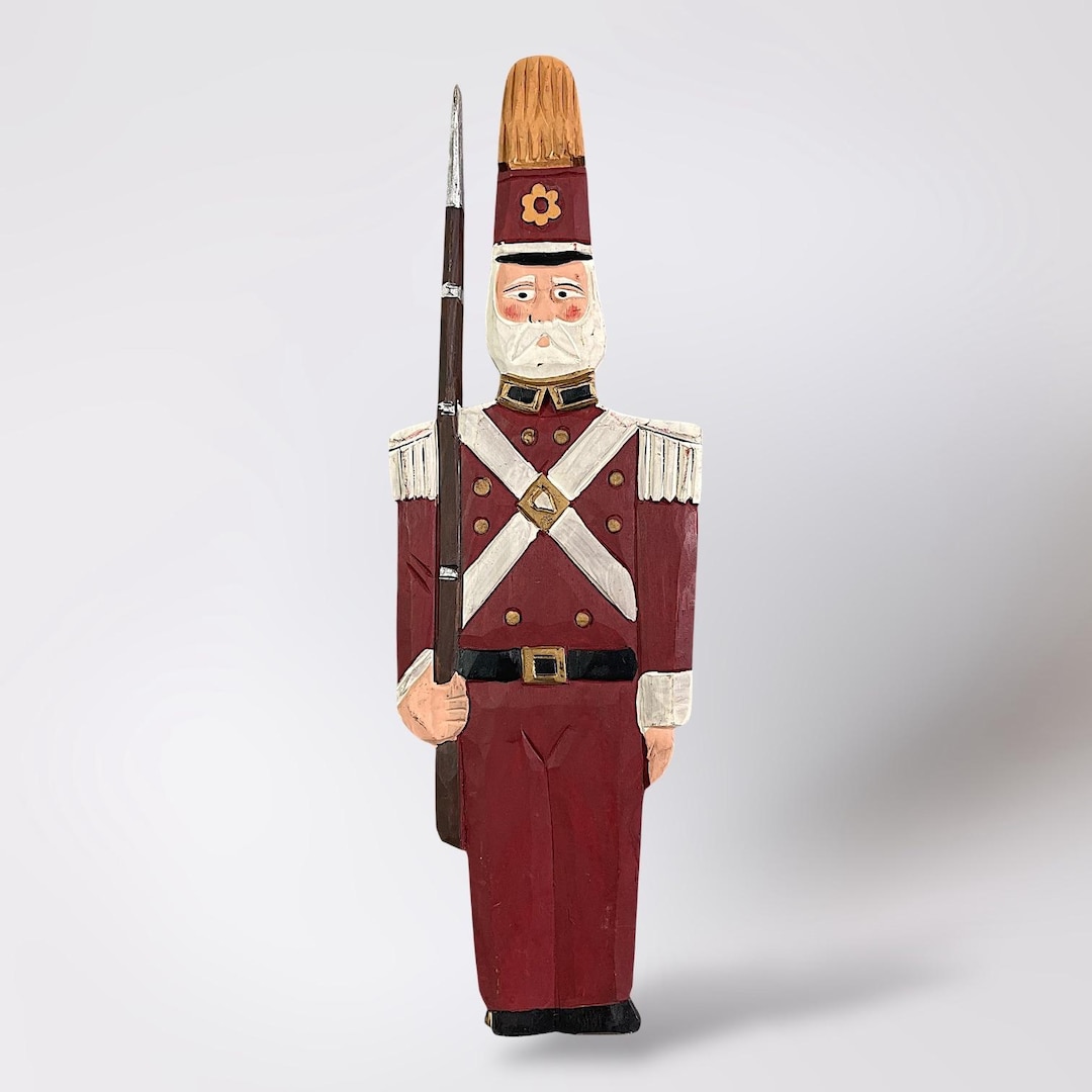 Vintage Hand Carved Wood Soldier Figurine Guard Nutcracker Decor 12 ...