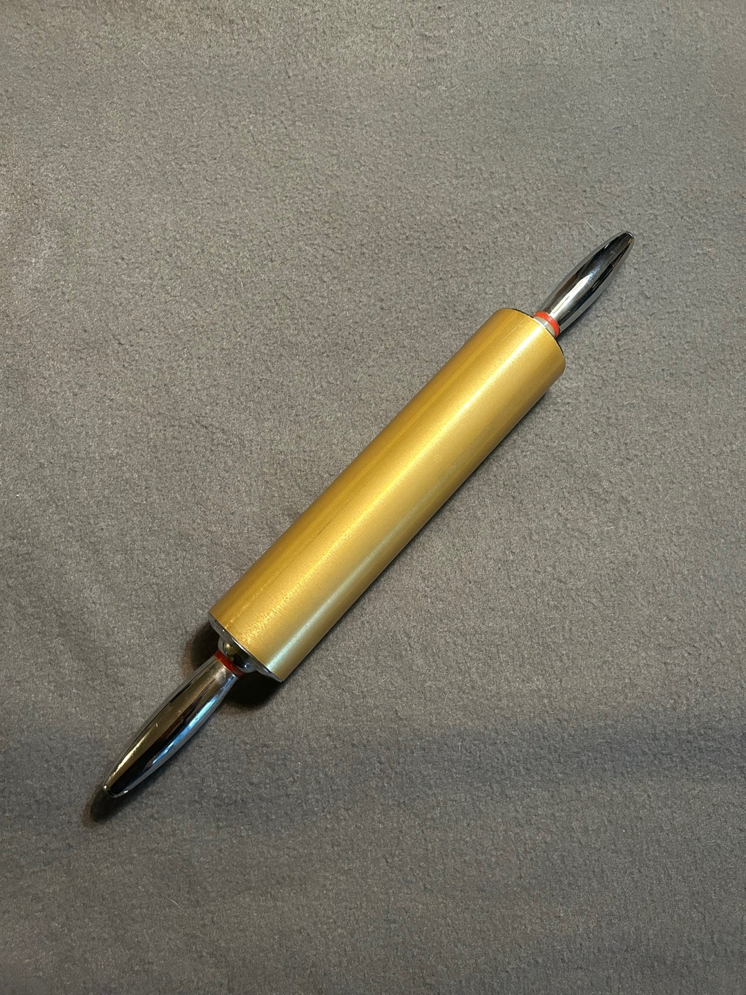 Brushed Gold Metal Rolling Pin, Chrome Handles, Vintage 1950s 1960s ...