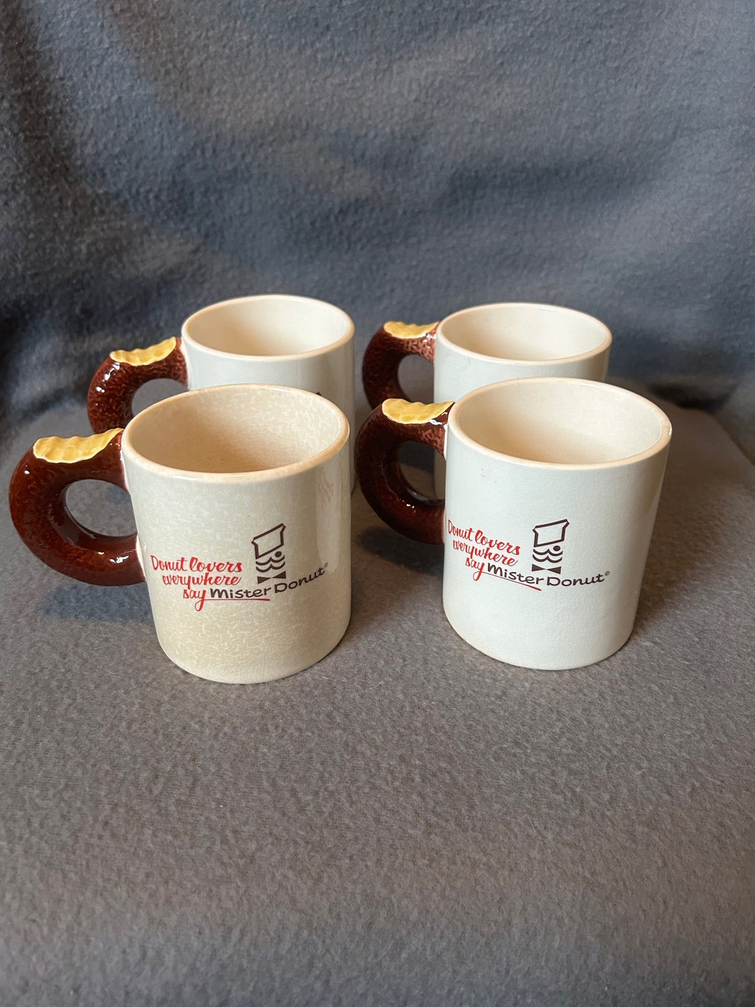 Mister Donut Mugs, Vintage Advertising, Doughnut Handle, Japan, Ceramic ...