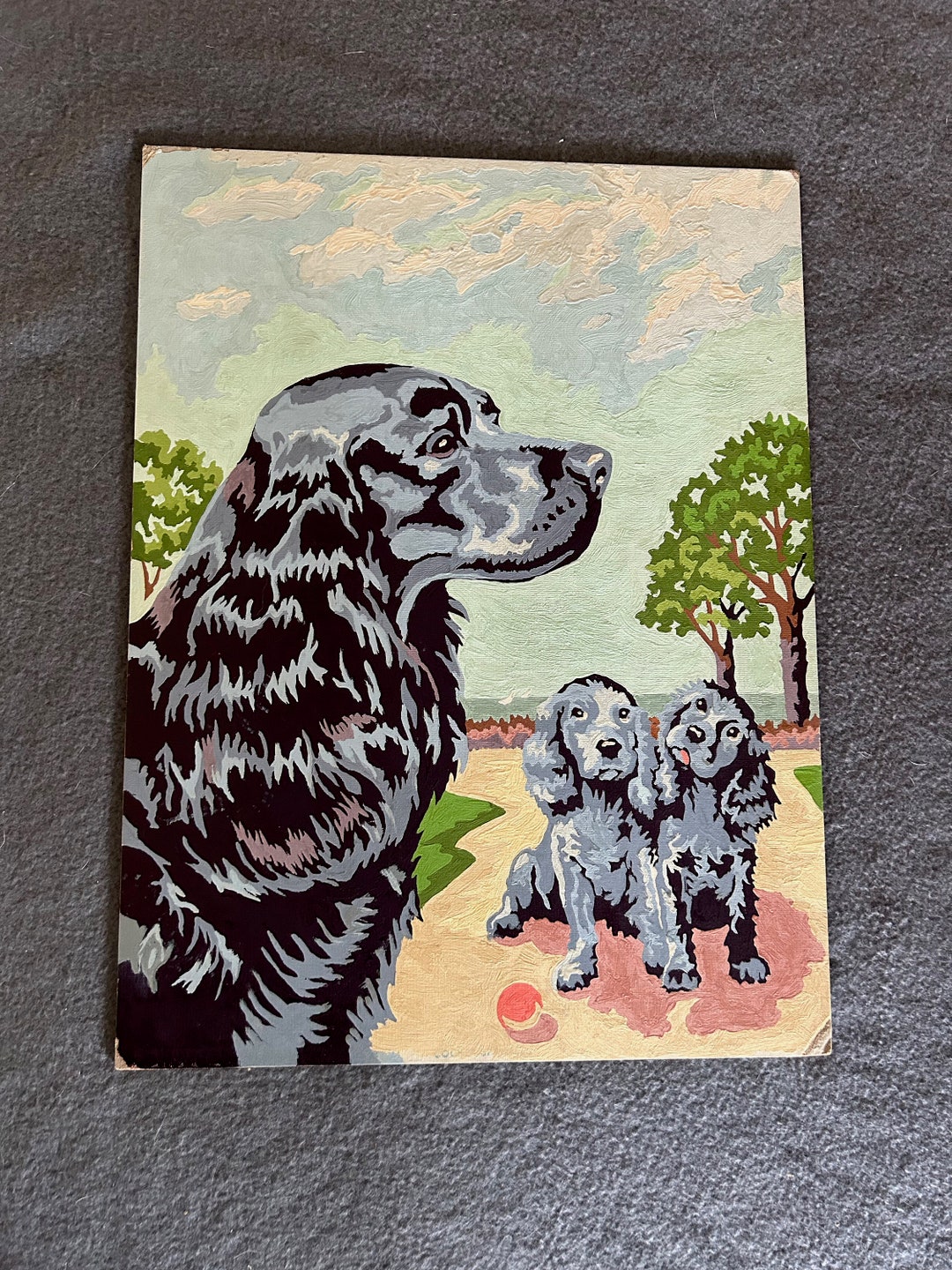 Black Cocker Spaniel and Puppies Paint by Number, Vintage 1960s, 12x16 ...