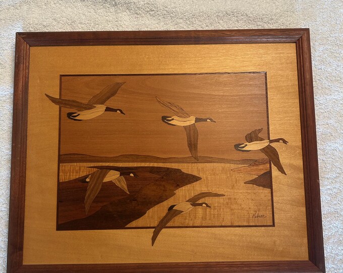 Hudson River, Wood Inlay, Canada Geese, Nelson, Wood Marquetry, Mid ...