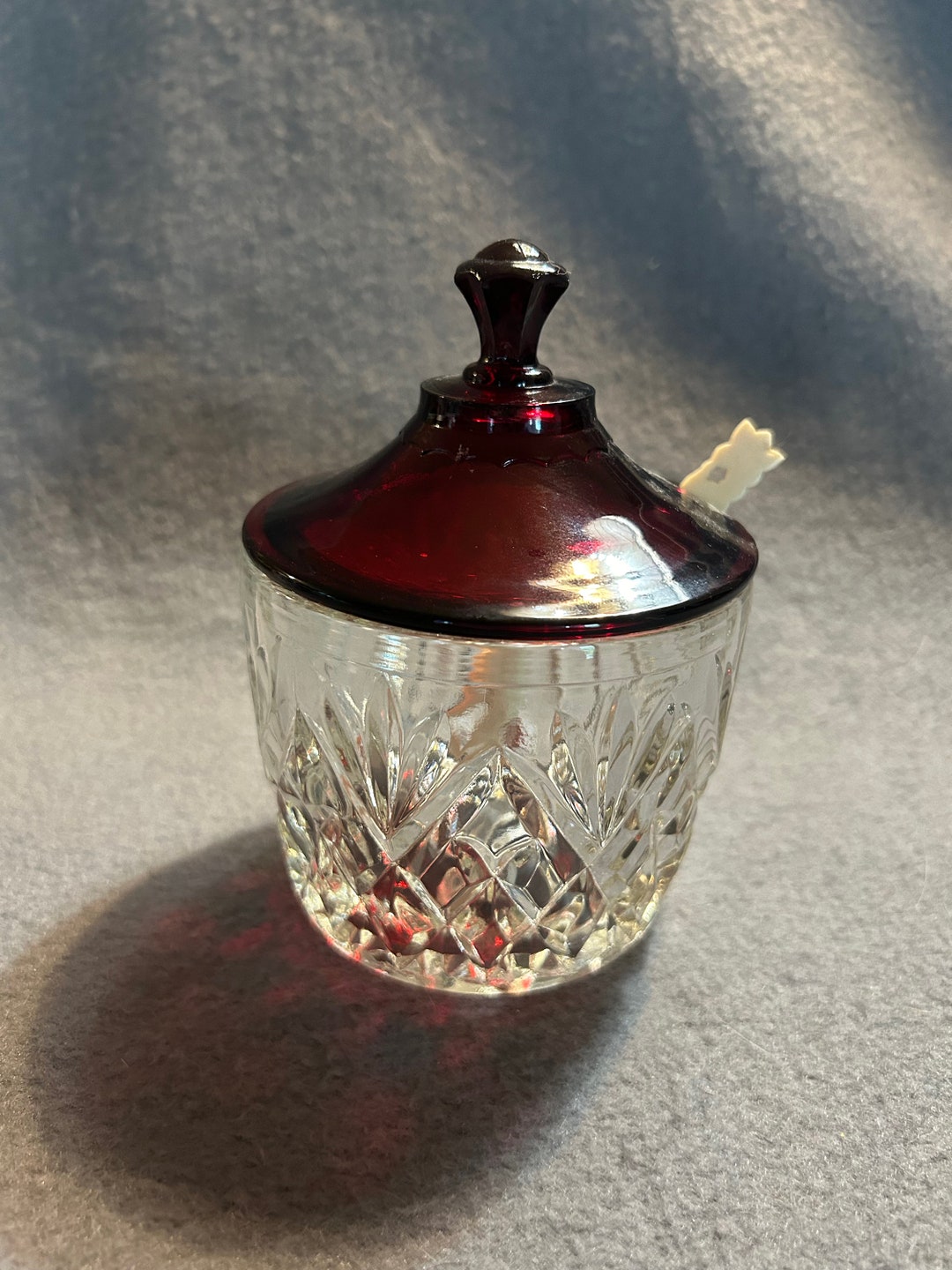 Anchor Hocking Royal Ruby Jam Jelly Jar, Pineapple Fan Bottom, Vintage Glass, Lid, Condiment ...