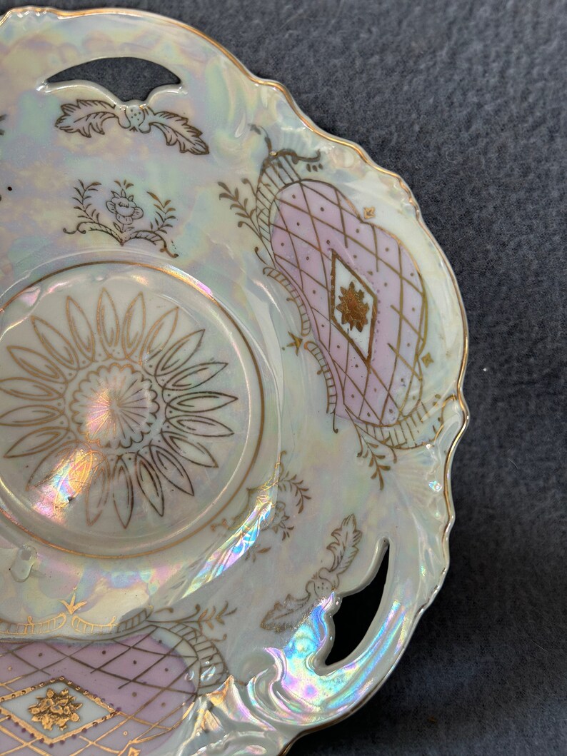 Vintage Trimont Ware Bowl, Metallic Gold and Pink Geometric Pattern ...