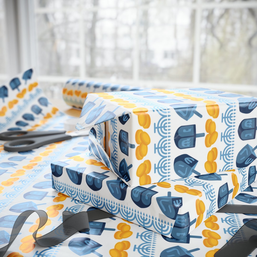 Hanukkah Gift Wrap, Menorah Gift Wrap, Dreidel Hanukkah Wrap, Hanukkah ...