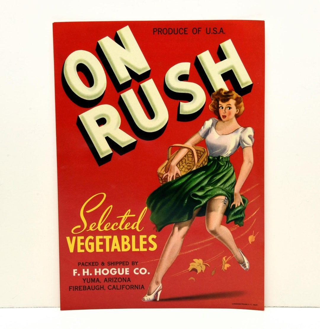 LARGE 1940's Pin-up Girl on Rush Vegetables Label 9-1/2" X 6-1/2" - Etsy