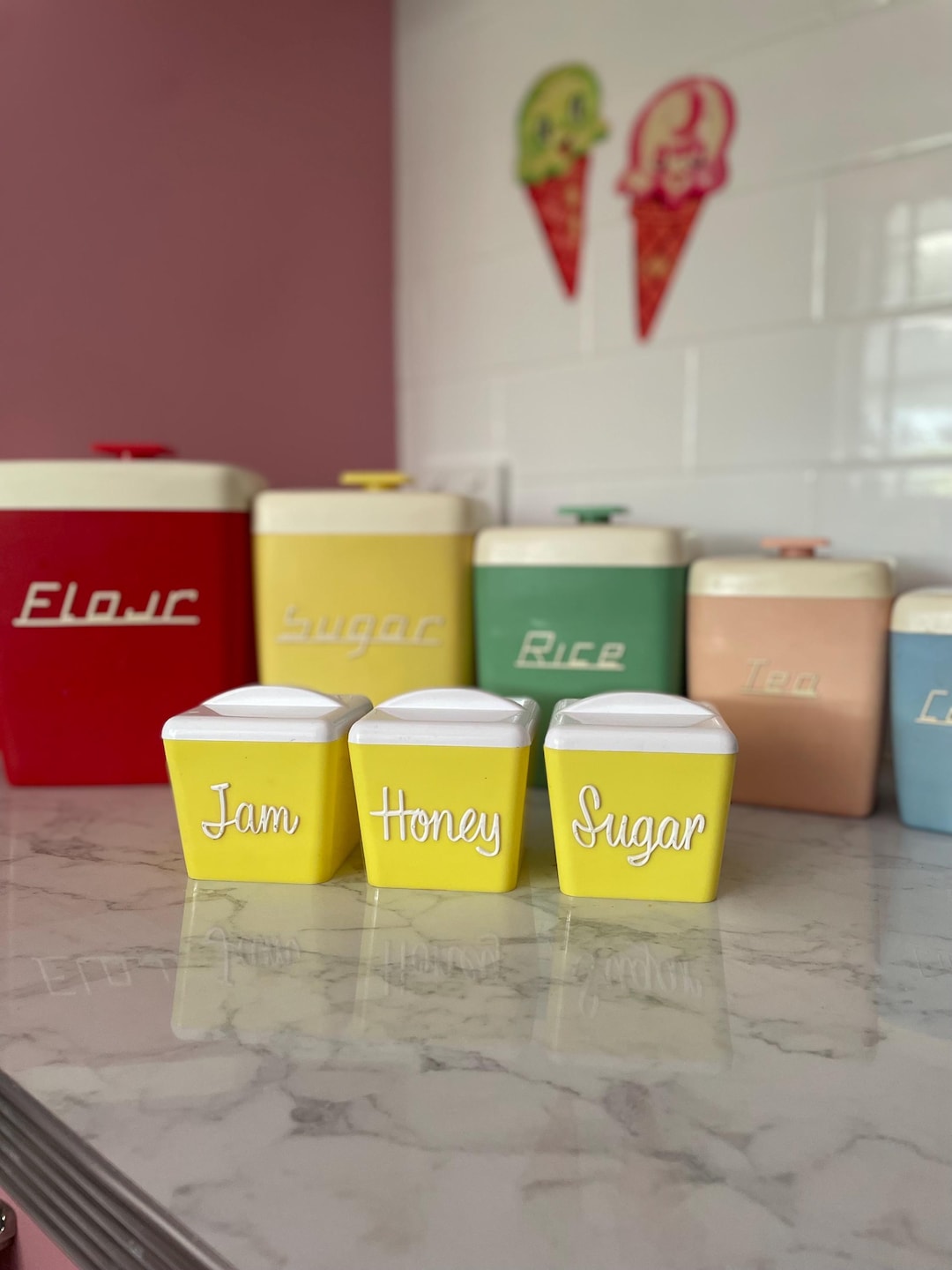 Retro Vintage Rare Atomic Starburst Gay Ware Nally Canister Trio Jam ...