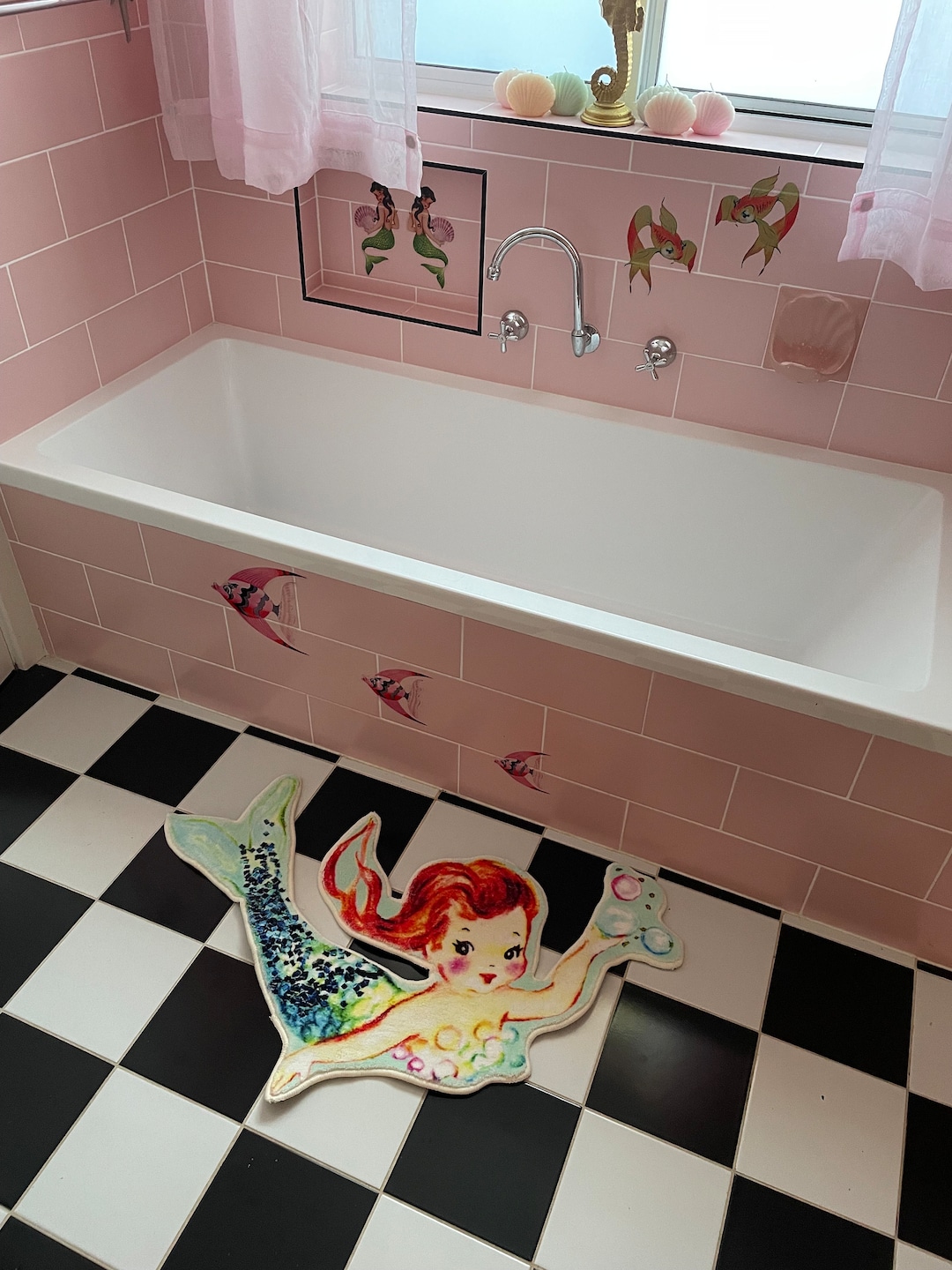 NEW Vintage Kitsch Mcm Retro Pinup Mermaid Under Sea Beach Mod Bath Mat ...