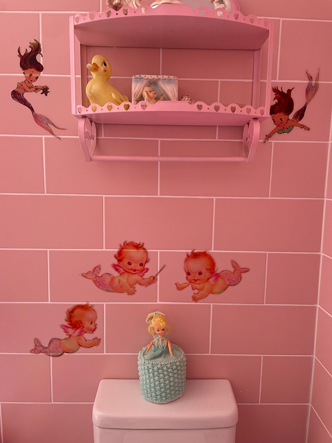 Kitsch Vintage Retro NEW Baby Mermbaby Mermaid Wall Stickers Sticker ...