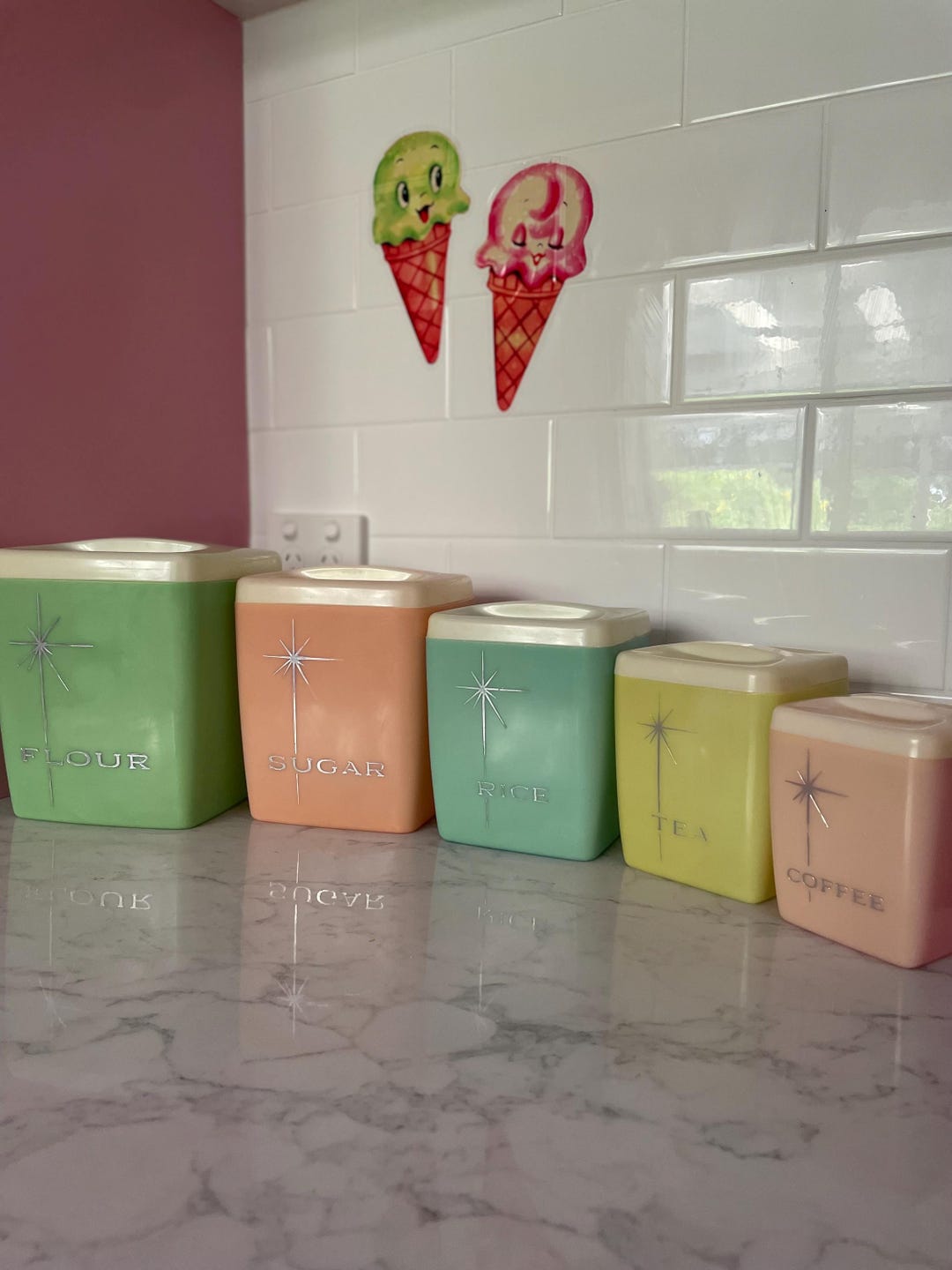 Harlequin Nally Ware Starburst Pastel Kitchen Retro Canisters Set ...