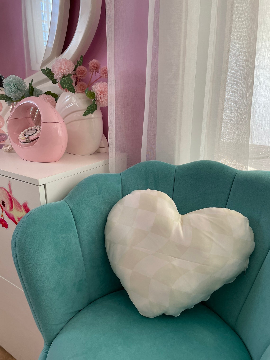 Vintage Wavy Modern Checkers Sweet Retro Heart Candy Kawaii | Etsy