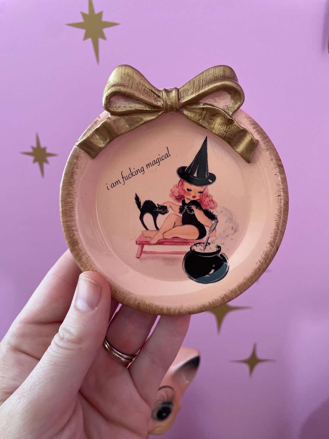Pink Witch Magic Magical Ceramic Trinket Ring Tray Vanity Kitsch ...