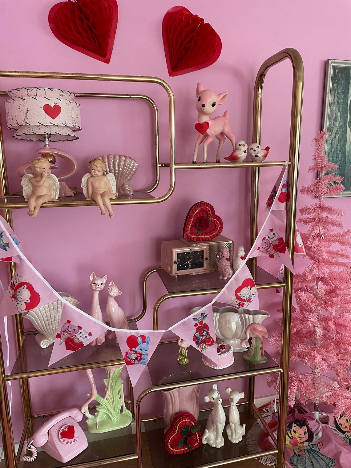 Kitsch Valentine Triangle Bunting Decoration Kitten Party Vintage Retro ...