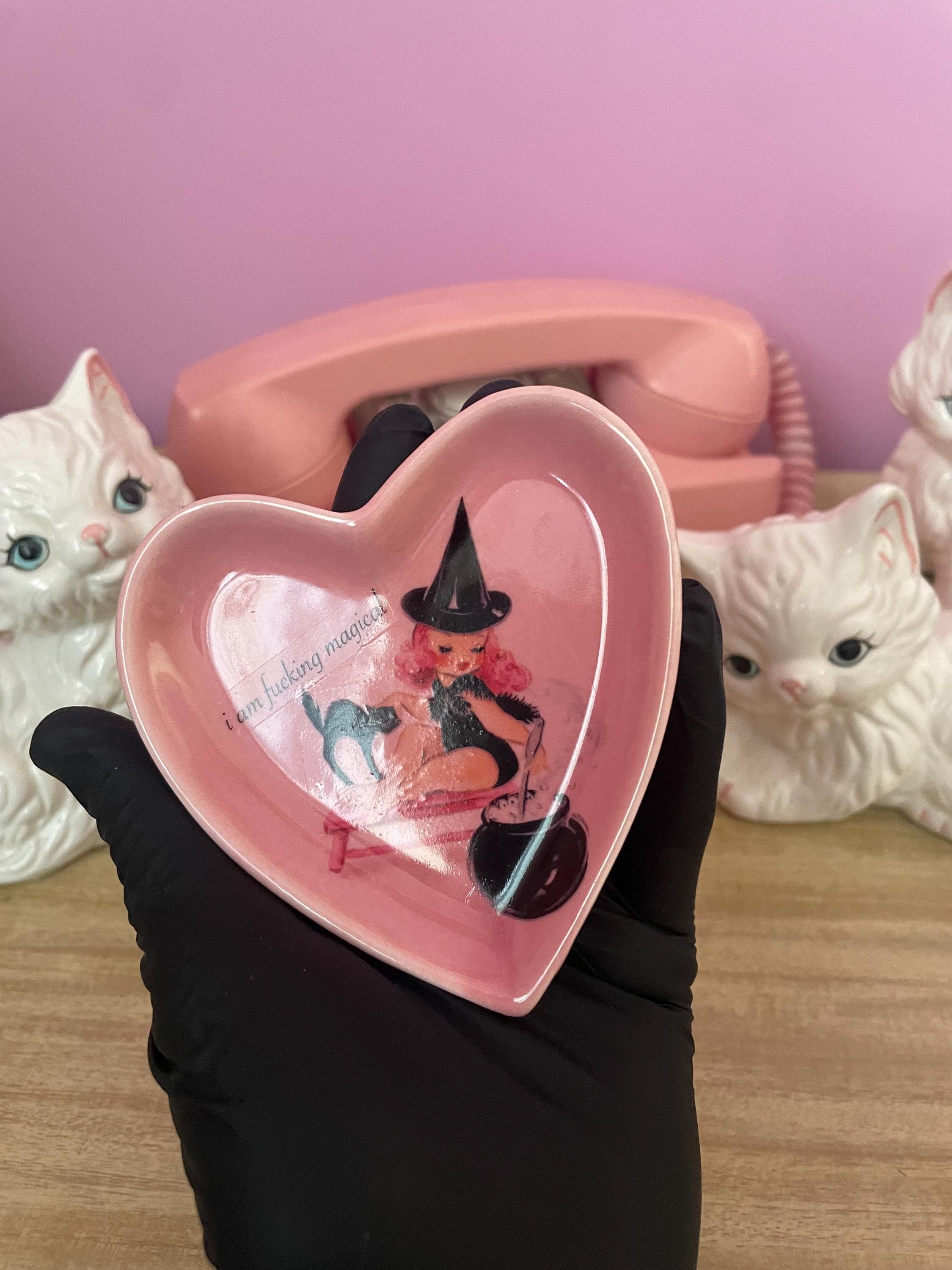 Pink Witch Sweary Magic Horror Halloween Heart Ceramic Trinket Ring ...